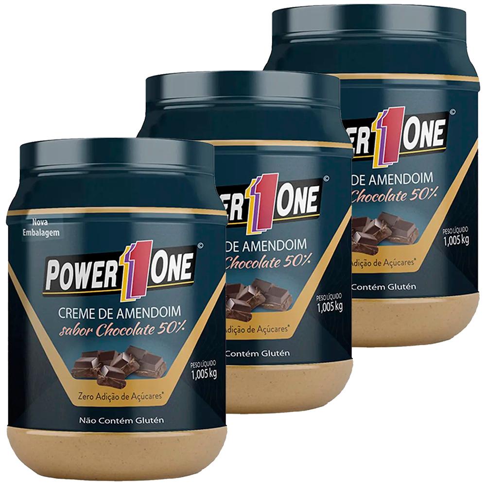 Kit 3 Creme de Amendoim Sabor Chocolate 50% 1005g Power One | Shopee Brasil