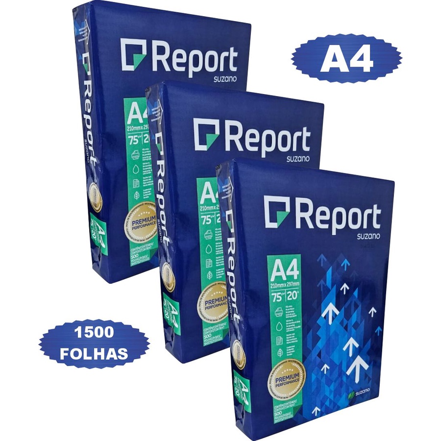 3 pacote Papel Sulfite Report A4-210 x 297 mm 75g Branco Pacote Resma com 500 Folhas | Shopee Brasil