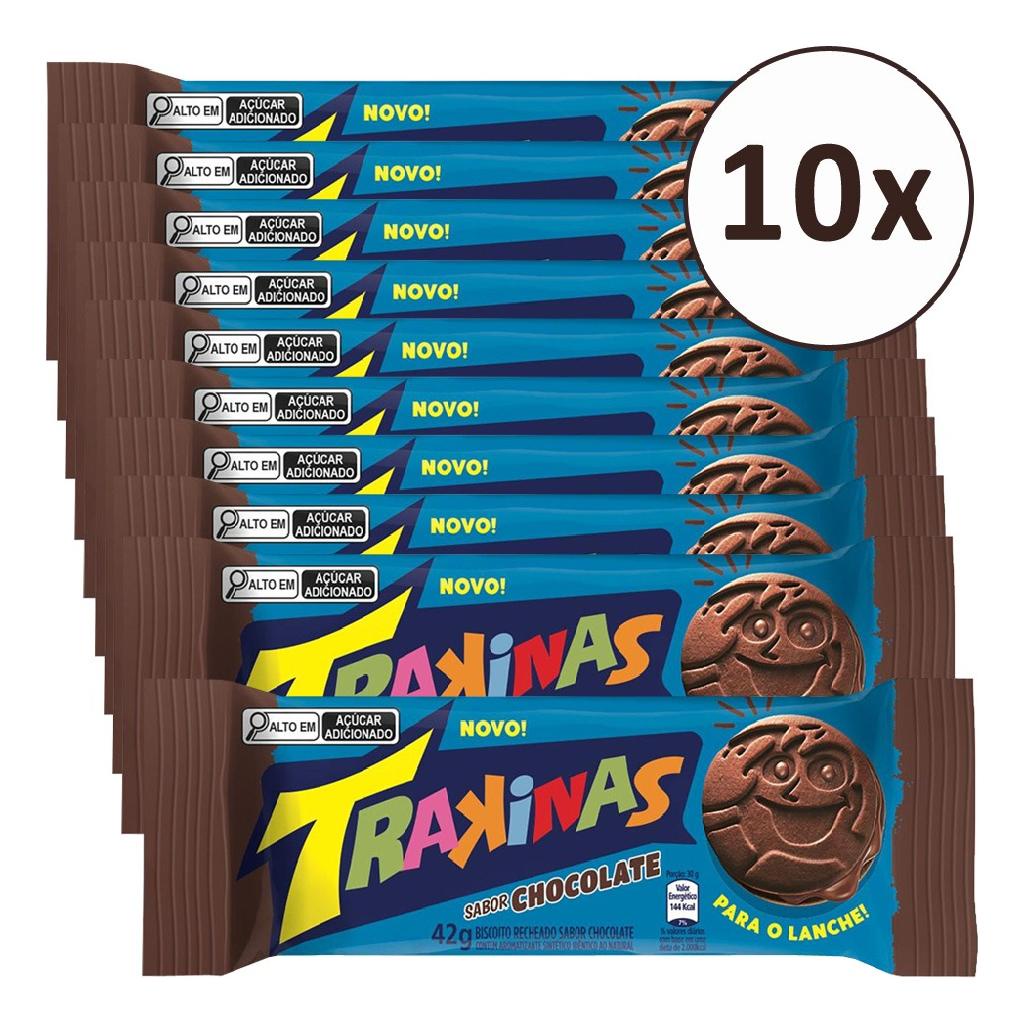 Biscoito Trakinas Lanche Sabor Chocolate 10 Unidades De 42g | Shopee Brasil