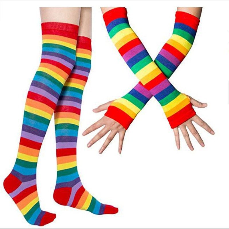Novas meias coloridas de arco-íris até o joelho meias quentes meias ...
