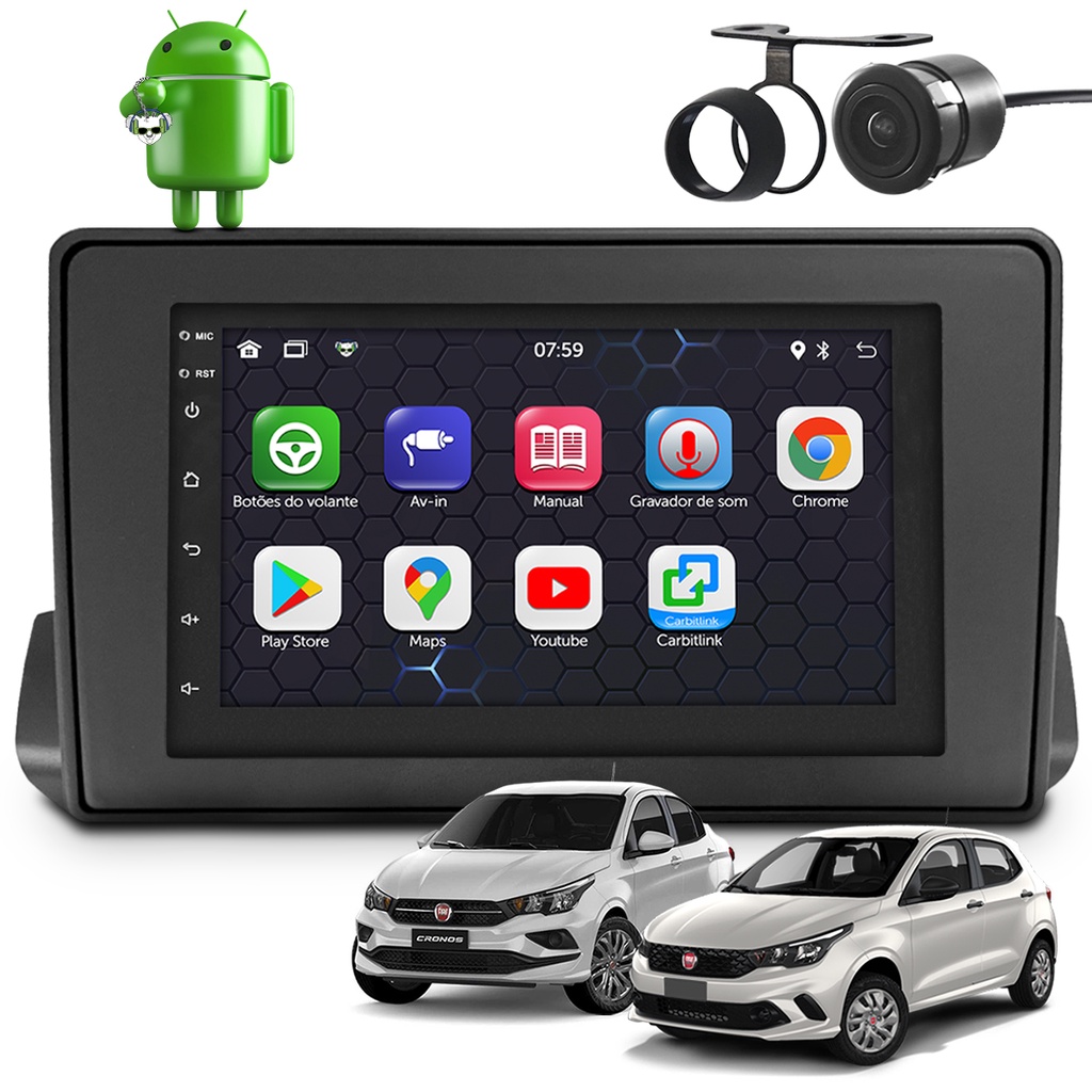 Kit Central Multimídia Sistema Android Espelhamento Usb Bluetooth Fiat Argo e Cronos 2018 2019 ...