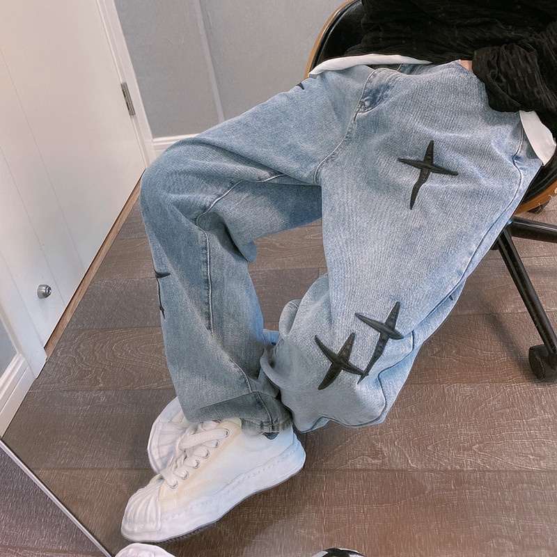Calça De Carga De Perna Larga Rua Homem Jeans Primavera Outono Moda