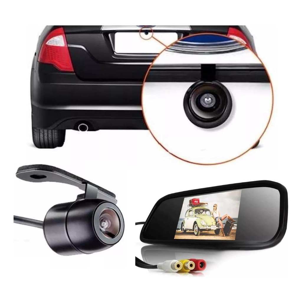 Kit Retrovisor Visor Espelho Tela Lcd + Câmera De Ré Carro | Shopee Brasil