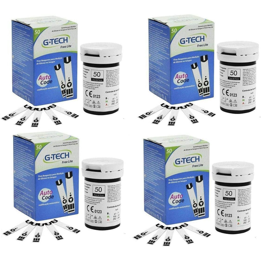 Kit 200 Tiras Gtech Lite Glicemia Fita Teste Glicose Diabete | Shopee ...