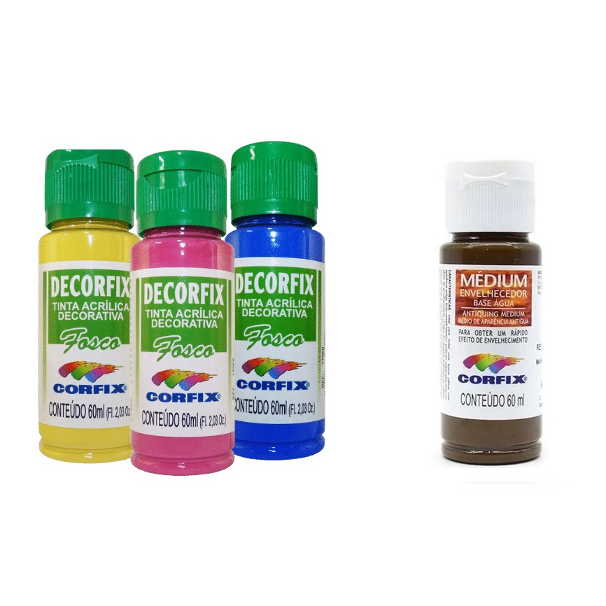 Kit Corfix Médium Envelhecedor Mahogany + 6 Tinta Acrilica Fosca ...