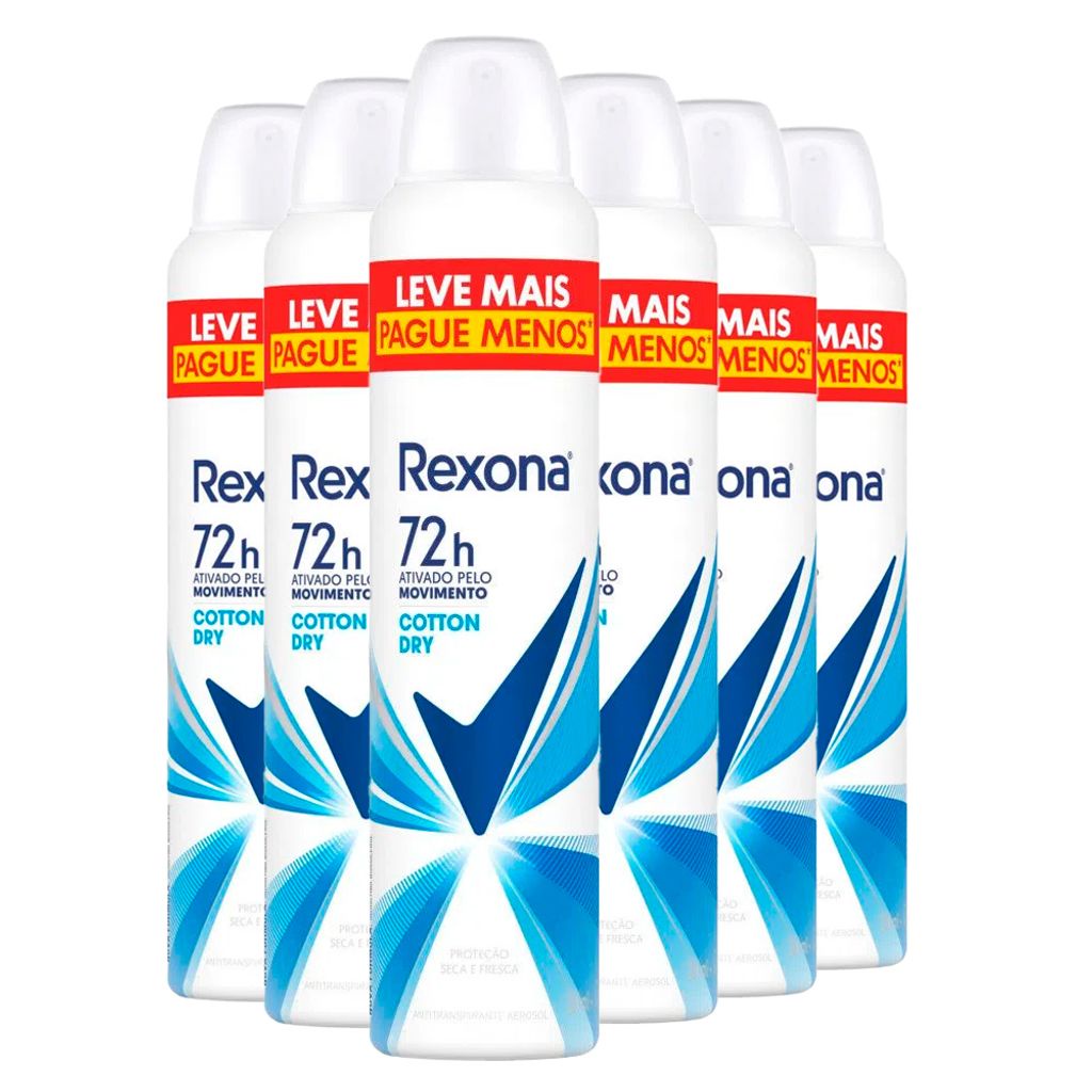 Kit Desodorante Aerosol Rexona Cotton Dry Azul 250ml - 6 Unidades ...
