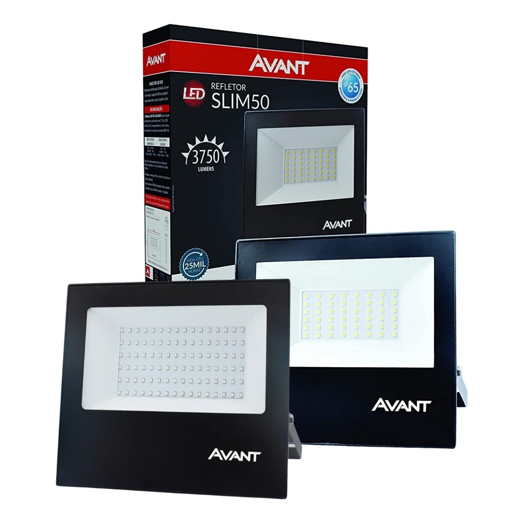 Kit 2 Refletores Led 50w Bivolt Branco Frio 6500k Avant | Shopee Brasil