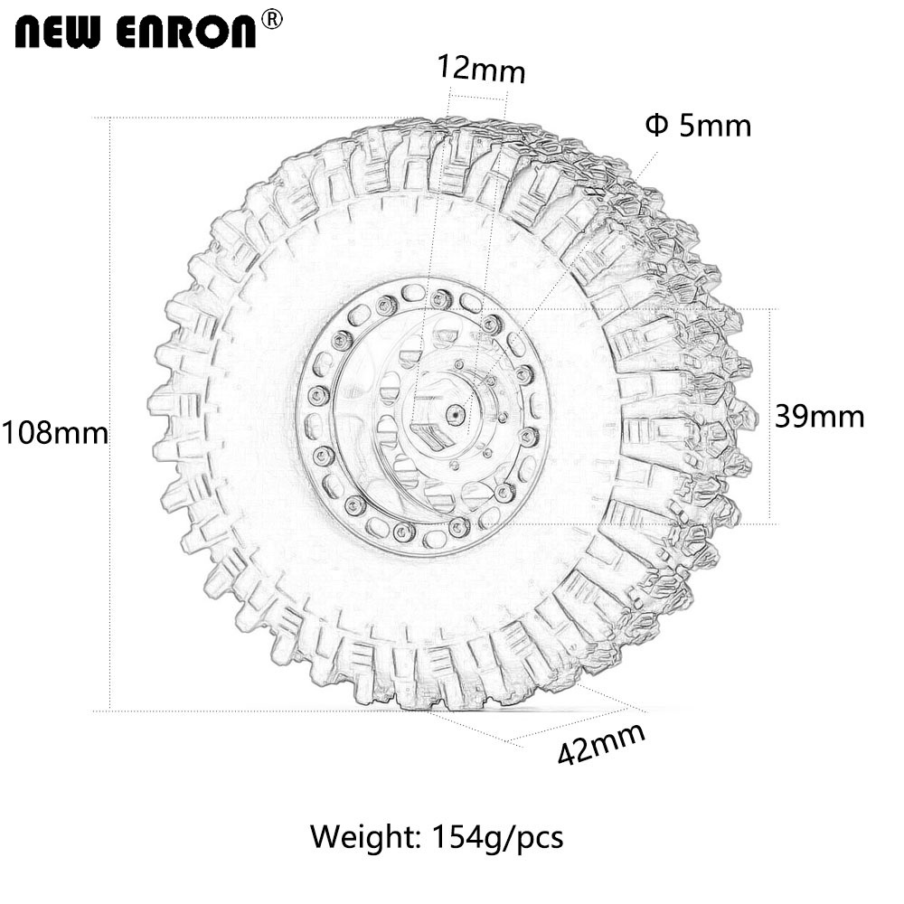 4 Pc 1.9 polegada Metal Beadlock Aros de Borracha 108mm Rodas Pneus ...