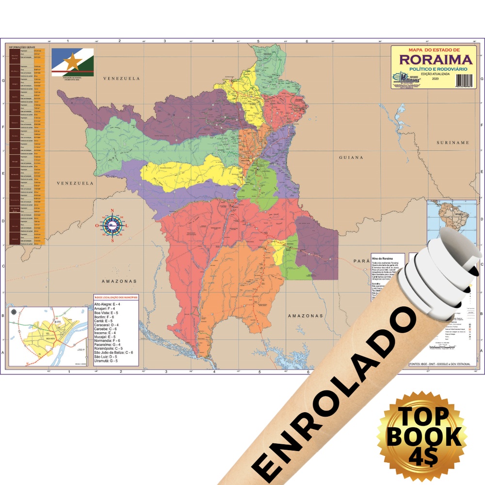 Mapa Estado De Roraima Politico Poster Geografico | Shopee Brasil