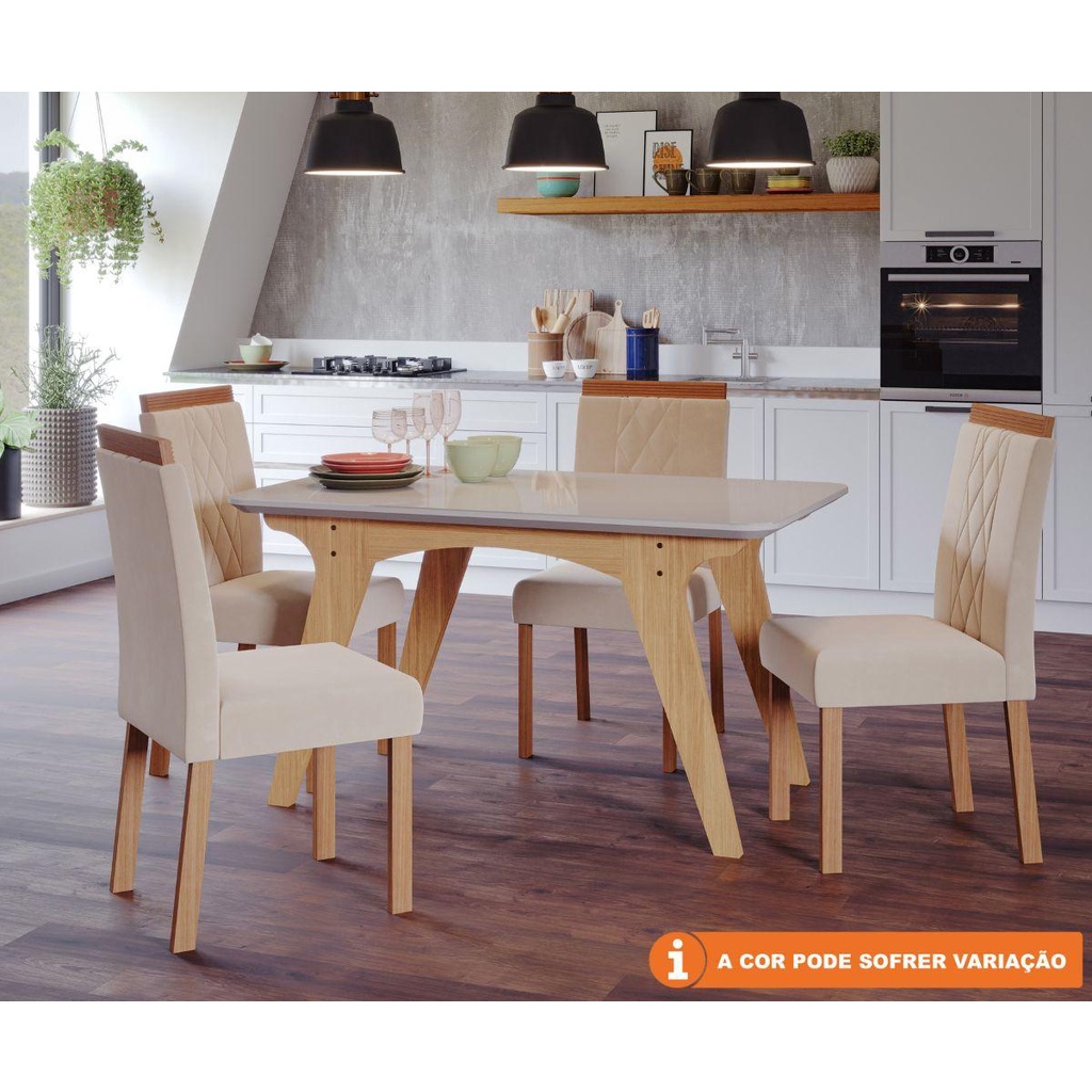 Conjunto Sala De Jantar Selena 130X80 Tampo MDF/Vidro 4 Cadeiras Alice Cimol Nature/Off White ...