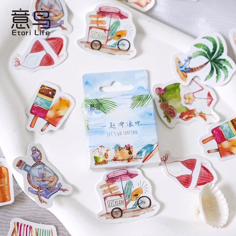 46 Pcs Let's Go Surfing Kawaii Paper Journaling Sticker Set Para ...