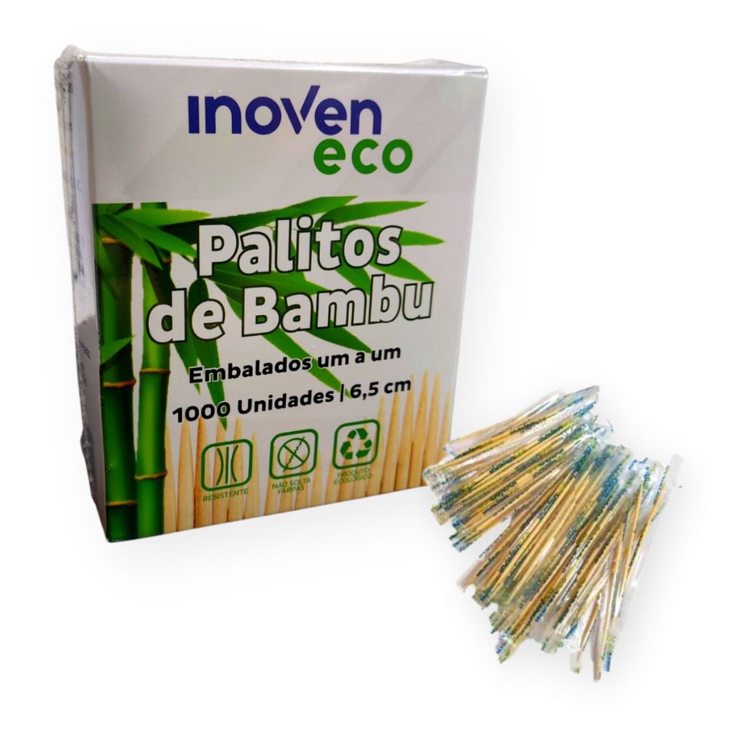 Palitos de Dente de Bambu Embalagem Indidivual Eco Inoven - 6,5cm - pct ...