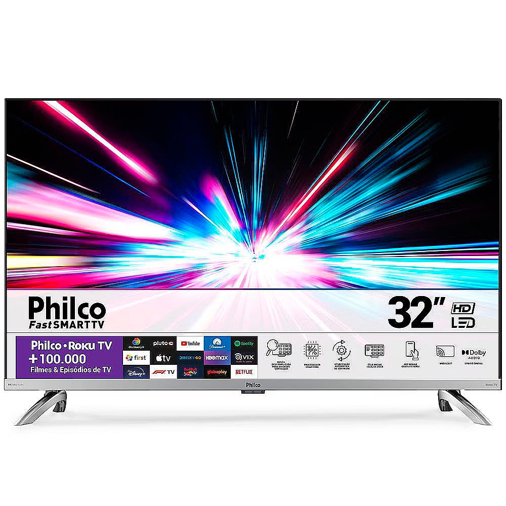 Smart TV Philco 32 HD DLED Roku Fast Wi-Fi USB Prata - PTV32G7PR2CSBLH | Shopee Brasil