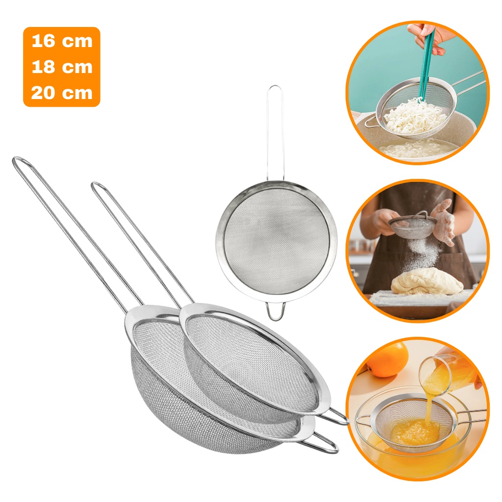 Kit Peneira Coador de Metal Com 3 Unidades 16, 18 e 20 Conjunto ...