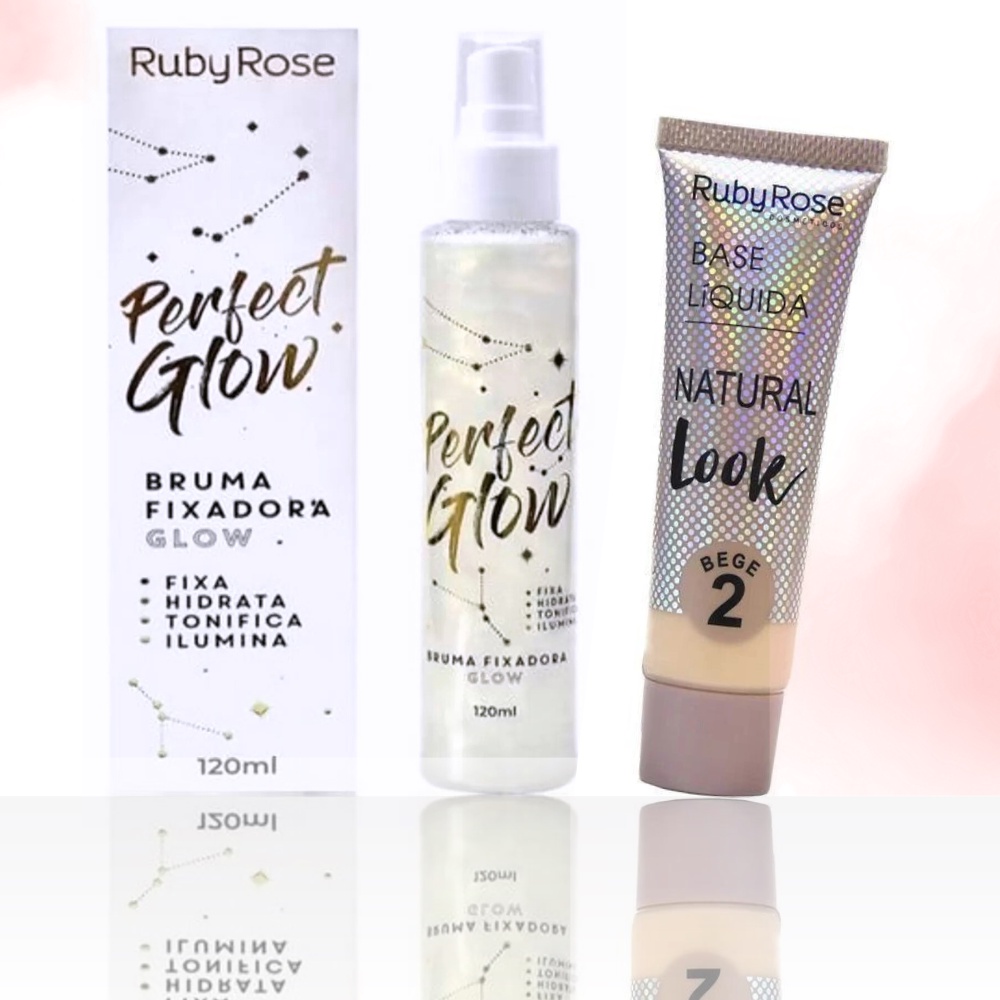 Kit Ruby Rose Base Natural Look + Bruma Fixadora Perfect Glow | Shopee Brasil