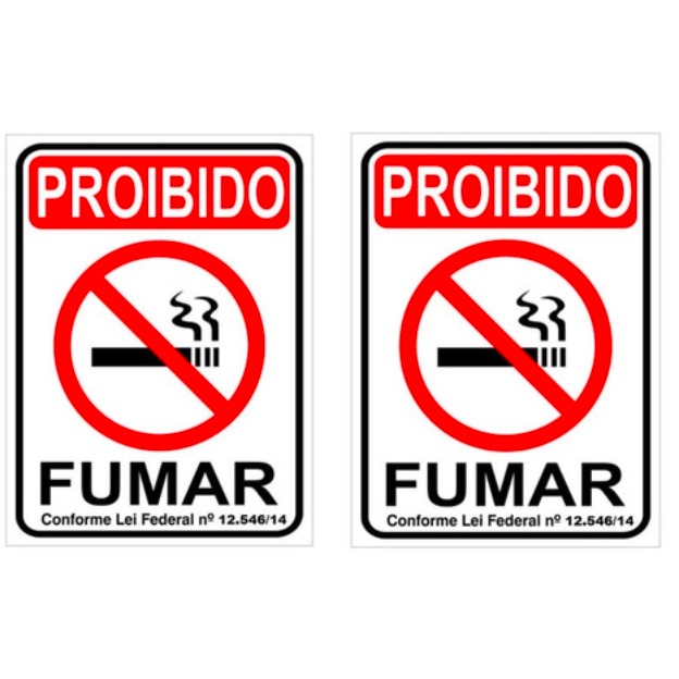 Kit com 2 Placas de Sinalização PROIBIDO FUMAR em PVC no Tamanho ...