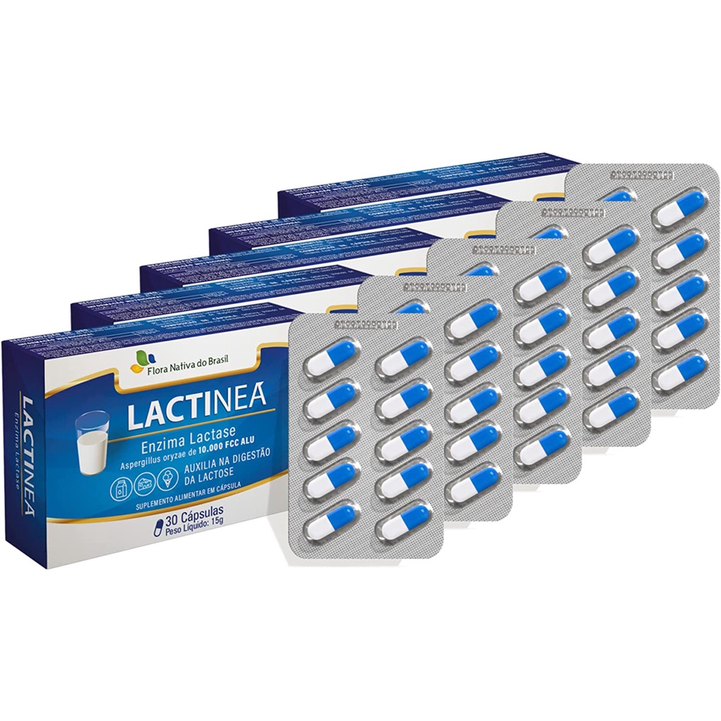 Kit Com 5 - Lactinea Enzima Lactase 30 Capsulas de 500mg Flora Nativa ...