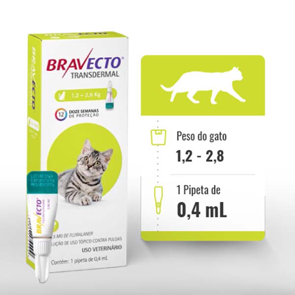 Bravecto Transdermal para Gatos de 1,2 a 2,8 Kg - 112,5 mg | Shopee Brasil