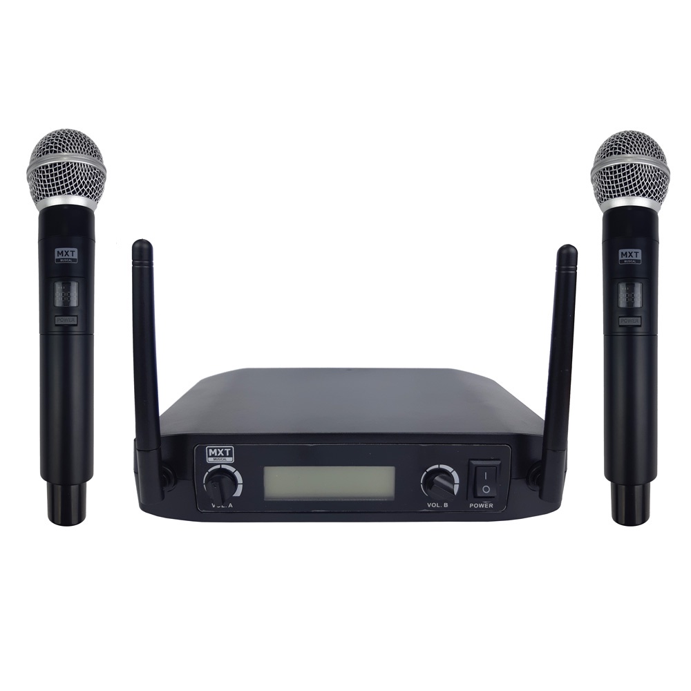 Microfone sem fio de mão duplo UHF digital com display 100 Metros UHF ...