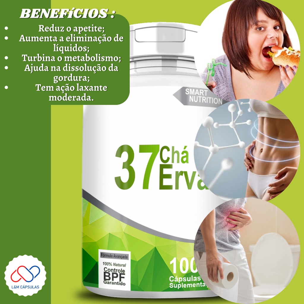 Kit com 3 Chá 37 Ervas 500mg 100 Cápsulas | Shopee Brasil