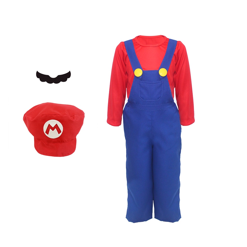 Fantasia Super Mario Bros Longo Infantil com Bigode | Shopee Brasil