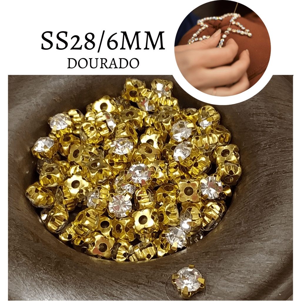 Strass Costura Dourado SS28 / 6mm | 25 Unidades | Shopee Brasil