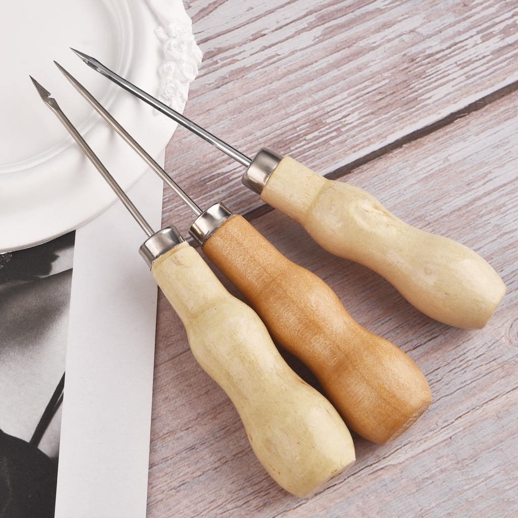 Punho de madeira Costura Awl Mão Stitcher Leathe Punch Tool DIY Shoe ...