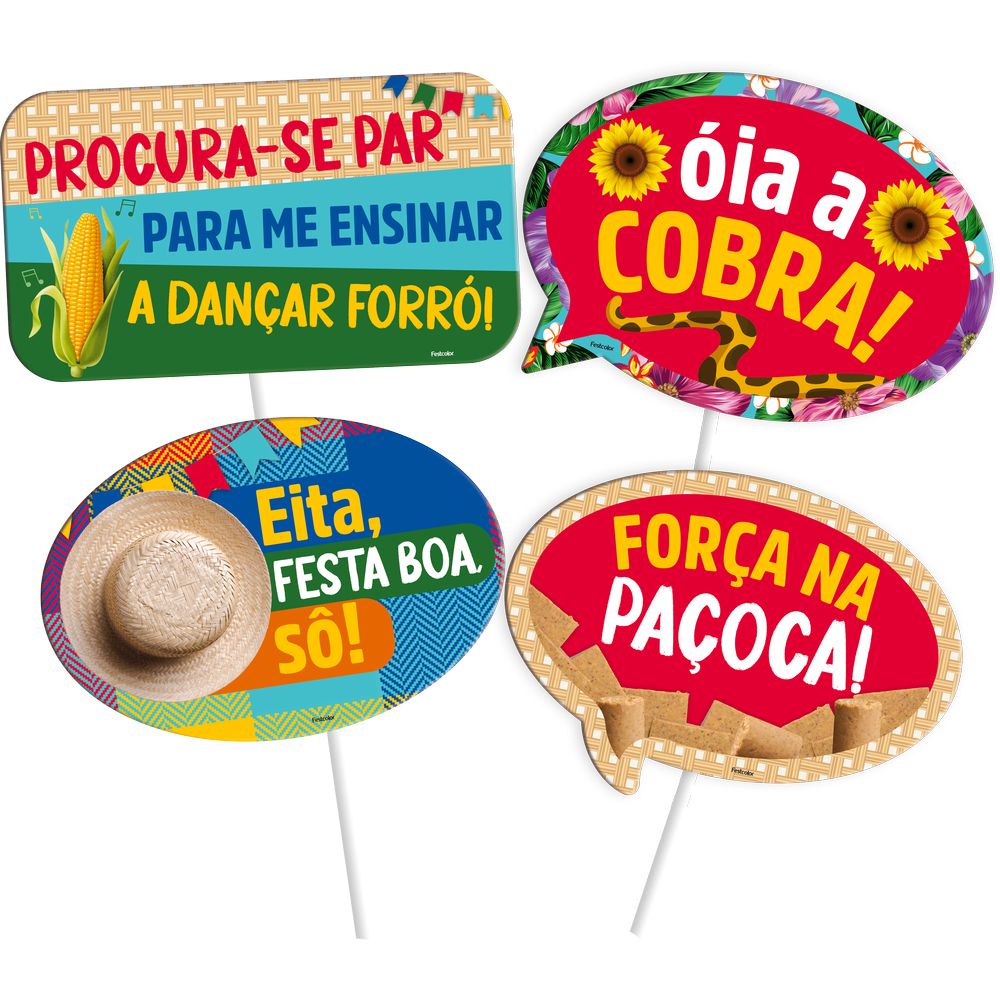Plaquinhas Divertidas Festa Junina Tradicional Com 4 unidades | Shopee Brasil