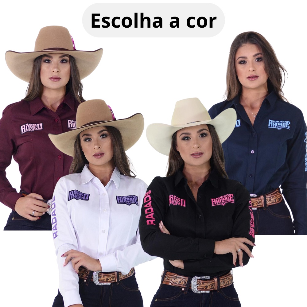 Camisa Radade Feminina Rodeo Ram Manga Longa Bordada Manga Longa para ...