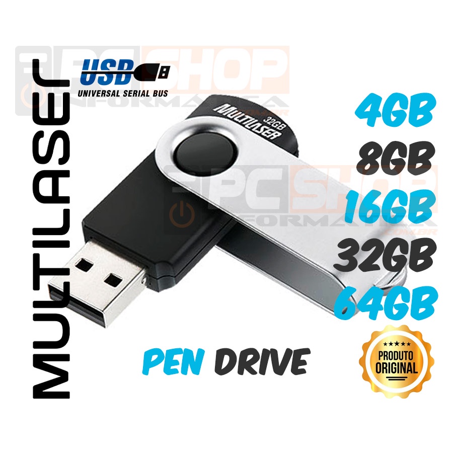 Pen Drive Multilaser TWIST2 USB 10MB/s Leitura e 3MB/s Gravação ...