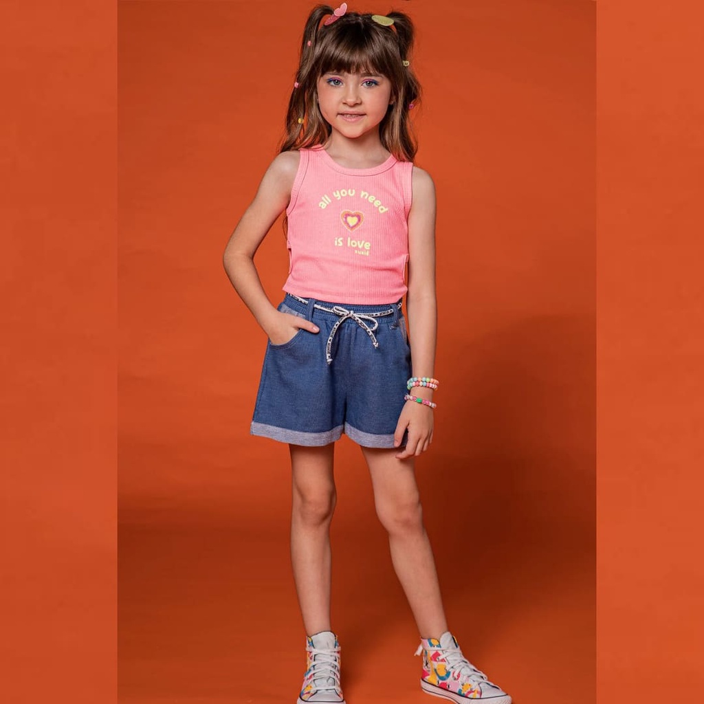 Short Menina Verão em Malha Denim Tam 4 a 14 - Kukiê | Shopee Brasil