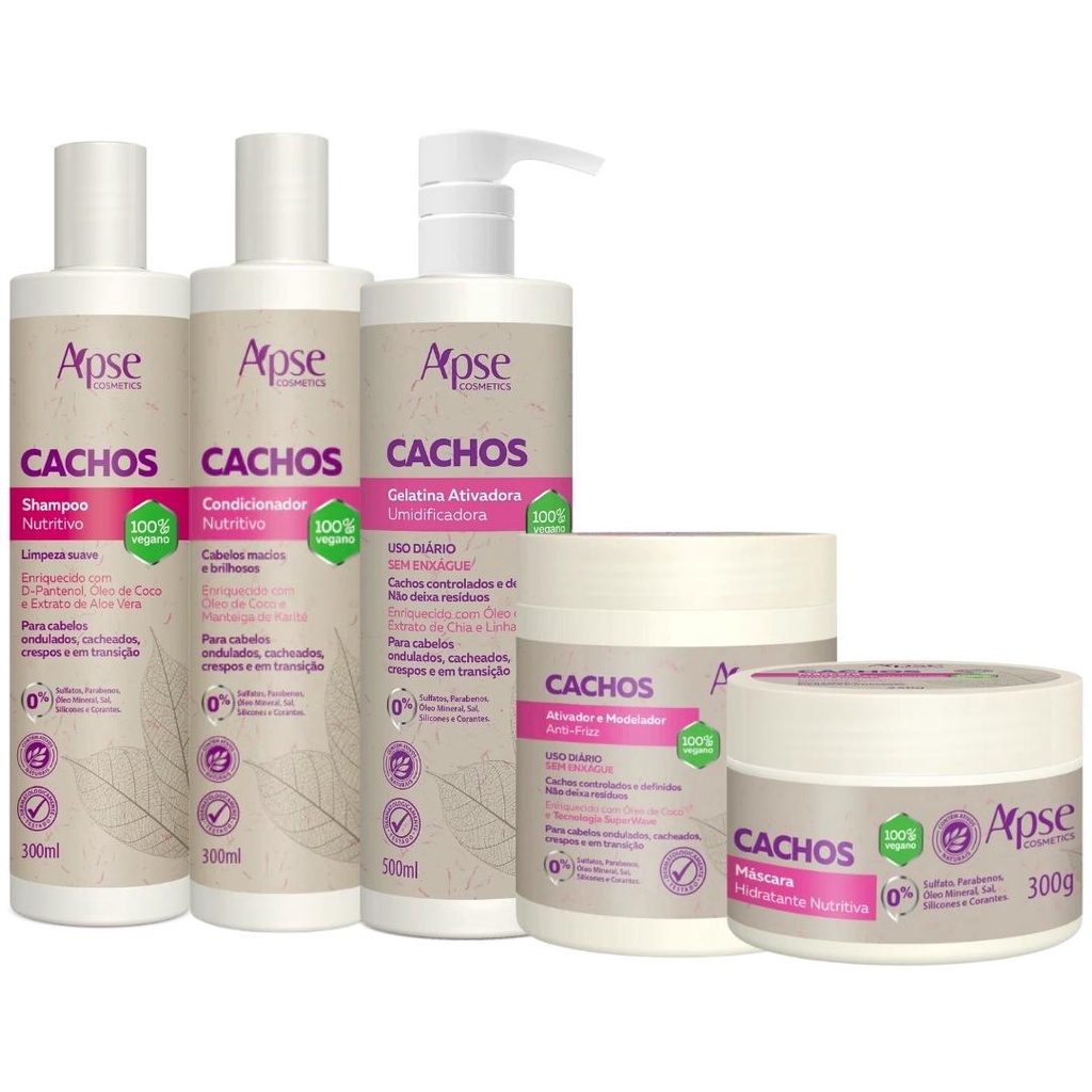 Kit Apse Cachos 5 Itens Tratamento Capilar Completo Grande Vegano ...