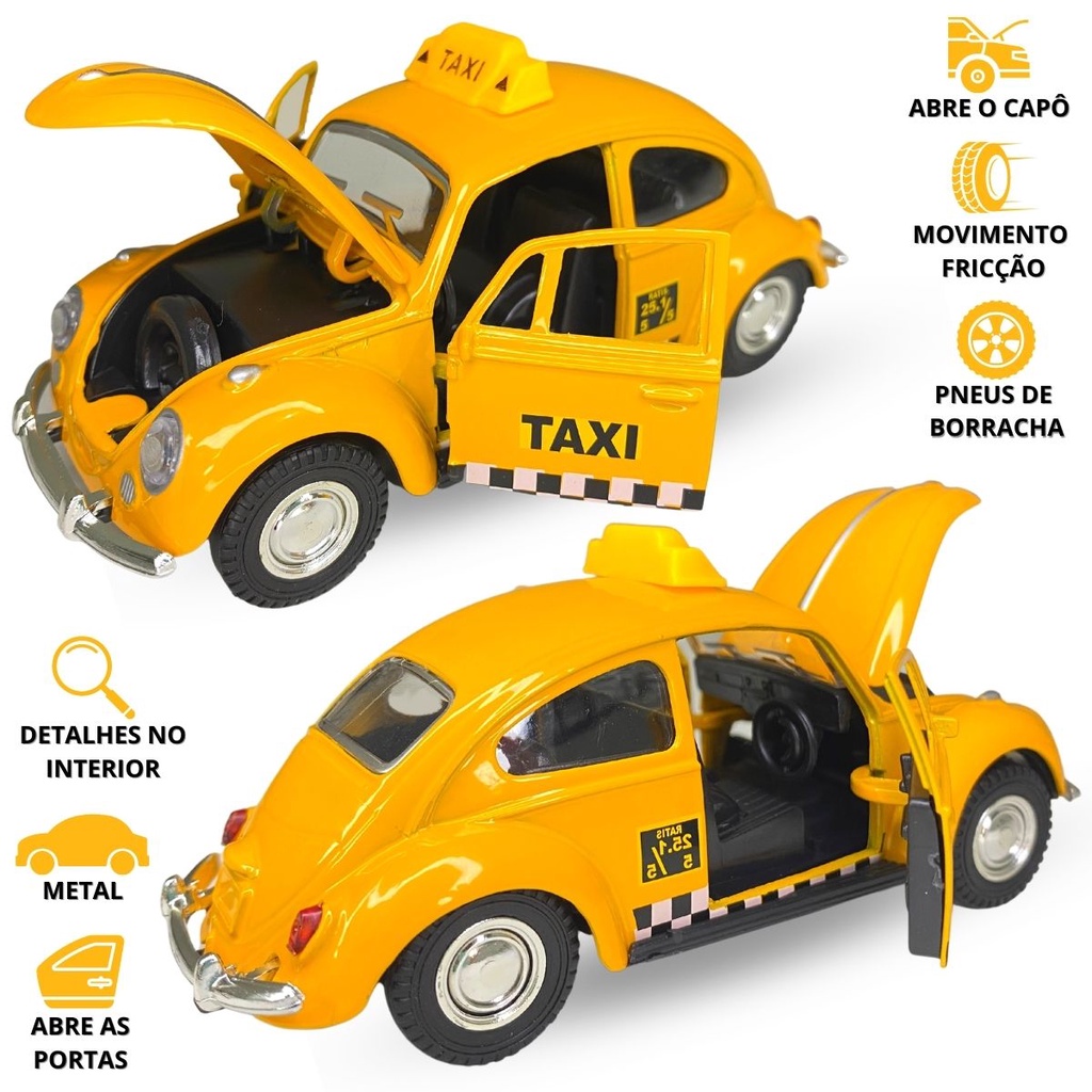 Carrinho Miniatura Fusca Taxi De Metal Abre As Portas E Capô | Shopee ...