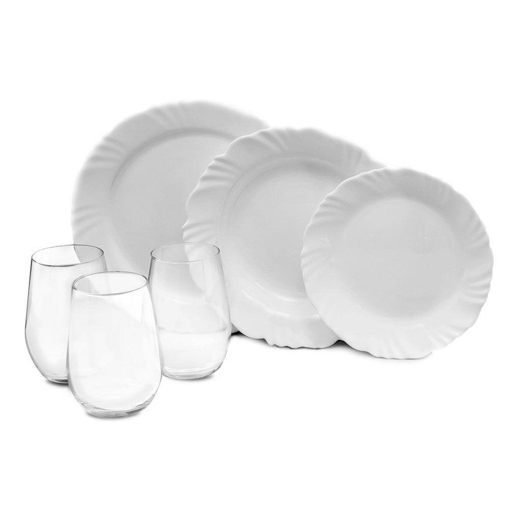 Kit De Jantar Branco 24 Peças Louça Pratos E Copos Barato | Shopee Brasil