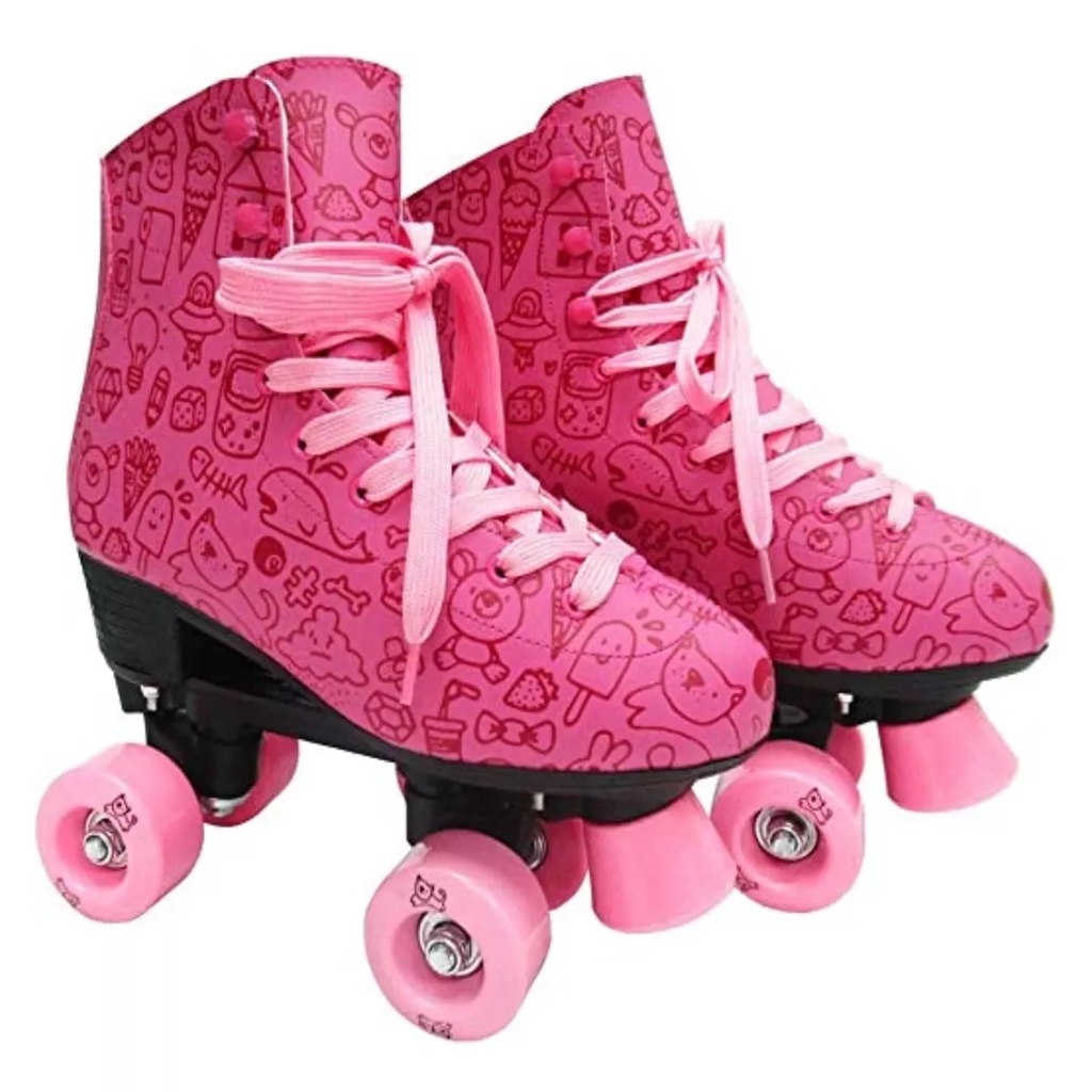 Patins Infantil Feminino Menina Rosa Quad Roller 4 Rodas Top | Shopee ...