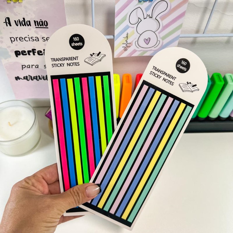 Kit com 2 Notas Adesivas Fininhas Marcador de Página Transparente ...