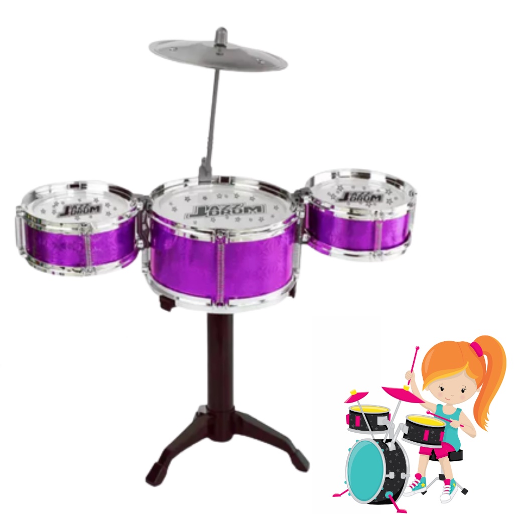 Bateria Infantil Com 3 Tambores Brinquedo Educativo Musical | Shopee Brasil