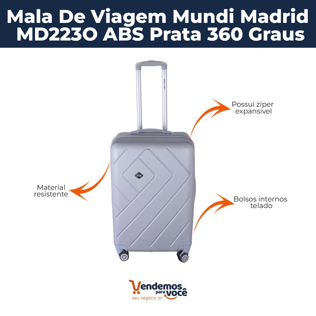 Mala De Viagem Mundi Madrid MD223O ABS Prata 360 Graus | Shopee Brasil