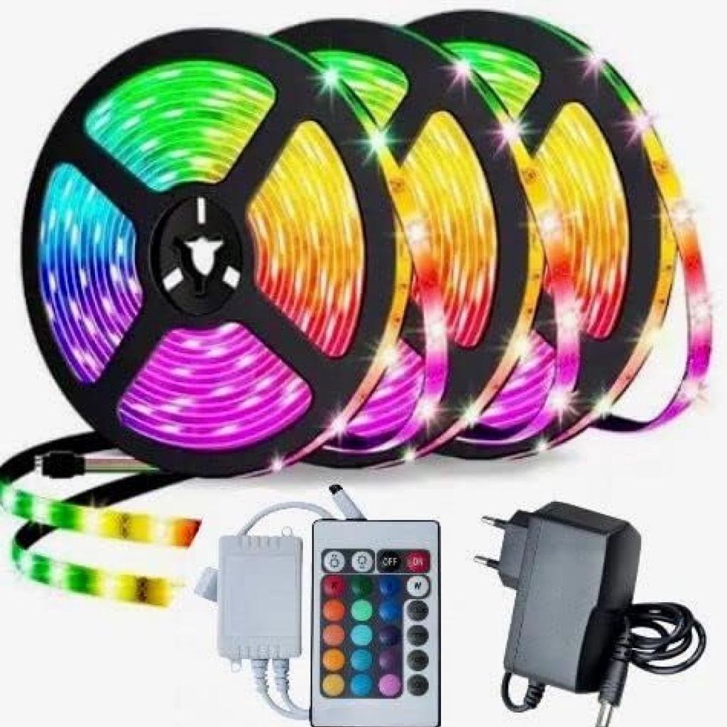 Fita Led 5050 Ip65 com dupla face 5mt colorida RGB 16 Cores - Controle ...