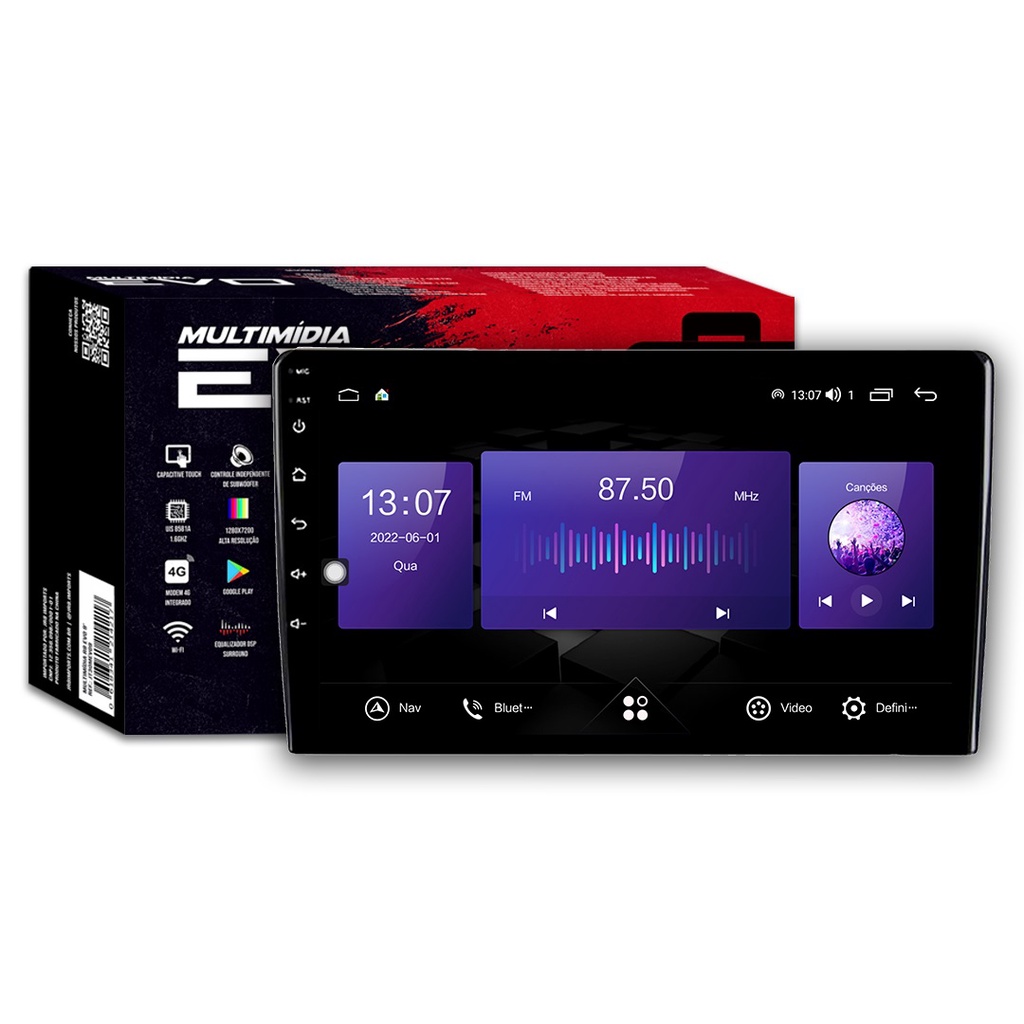 Multimídia para Carro Android EVO 9'' Carplay Bluetooth USB R8 ...