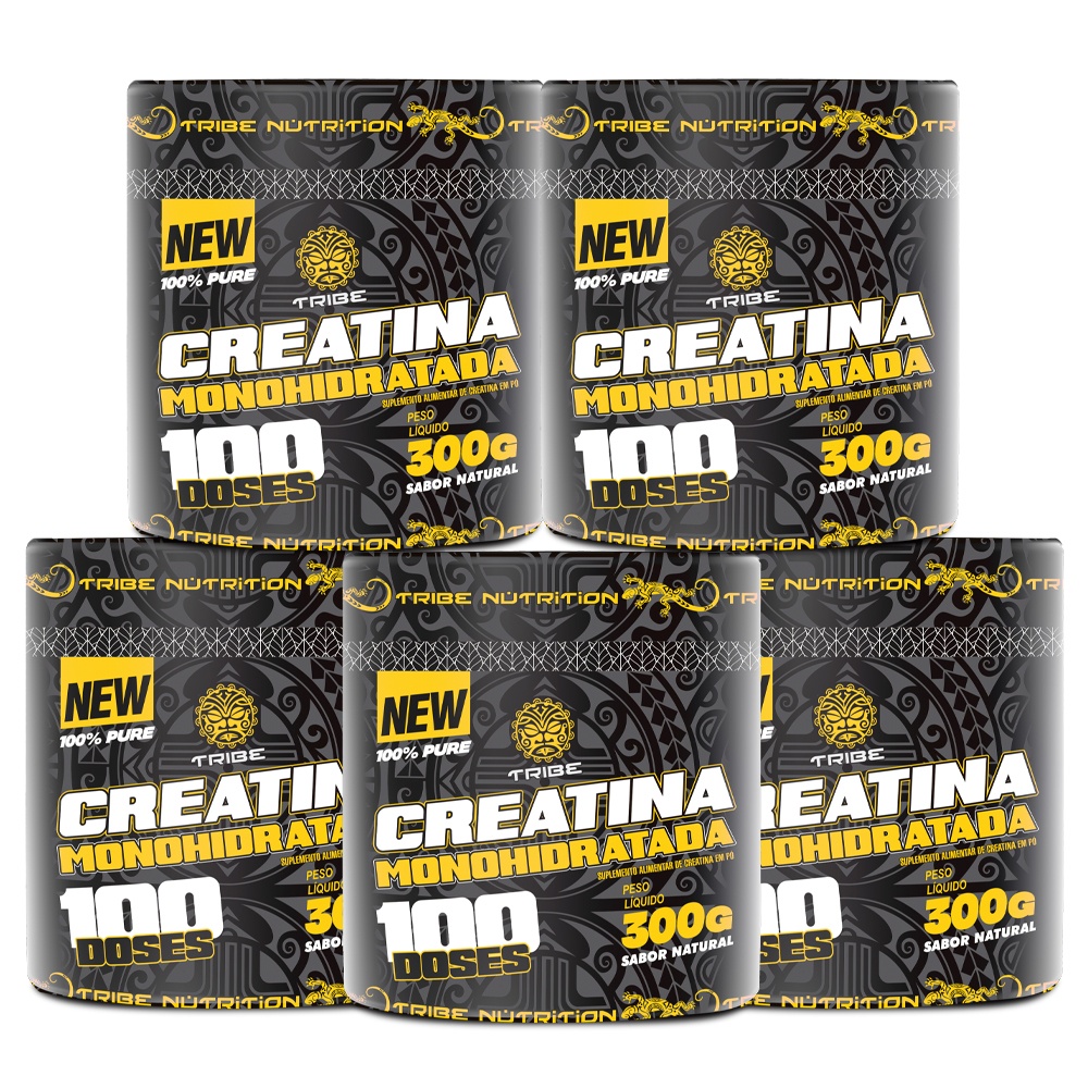 Kit 5 Potes Suplemento Creatina 100 Monohidratada Tribe Nutrition 300g