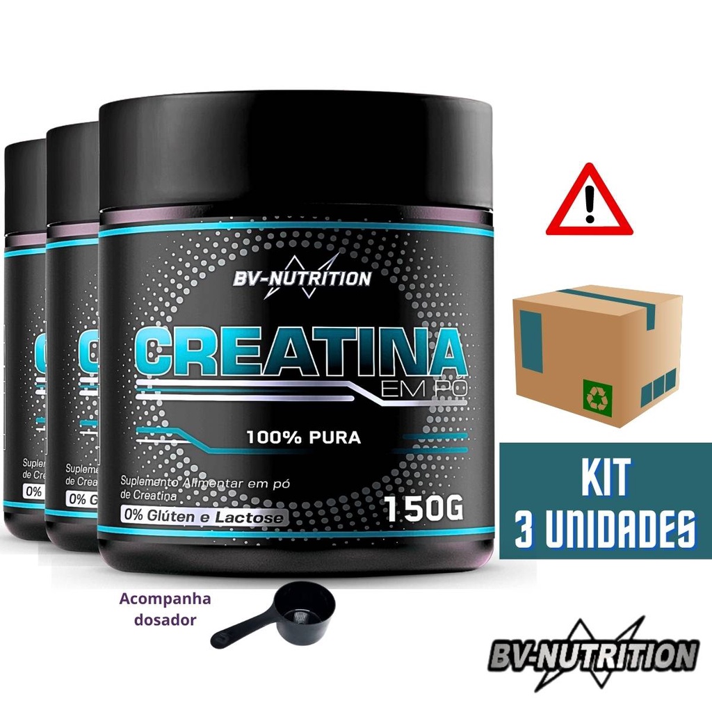 Creatina Pura kit 03 unidades - 150G - BV Nutrition | Shopee Brasil