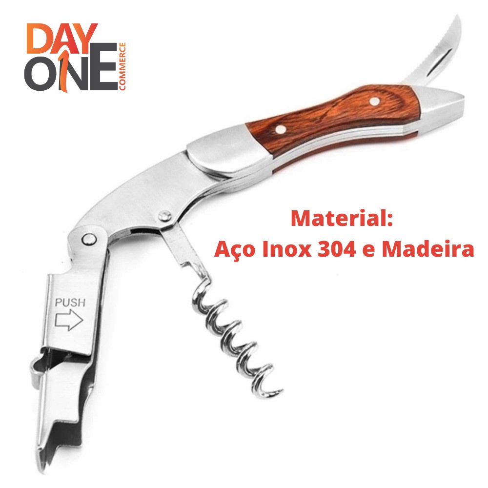 Saca Rolhas Abridor De Vinho Profissional Sommelier Manual em Aço Inox ...