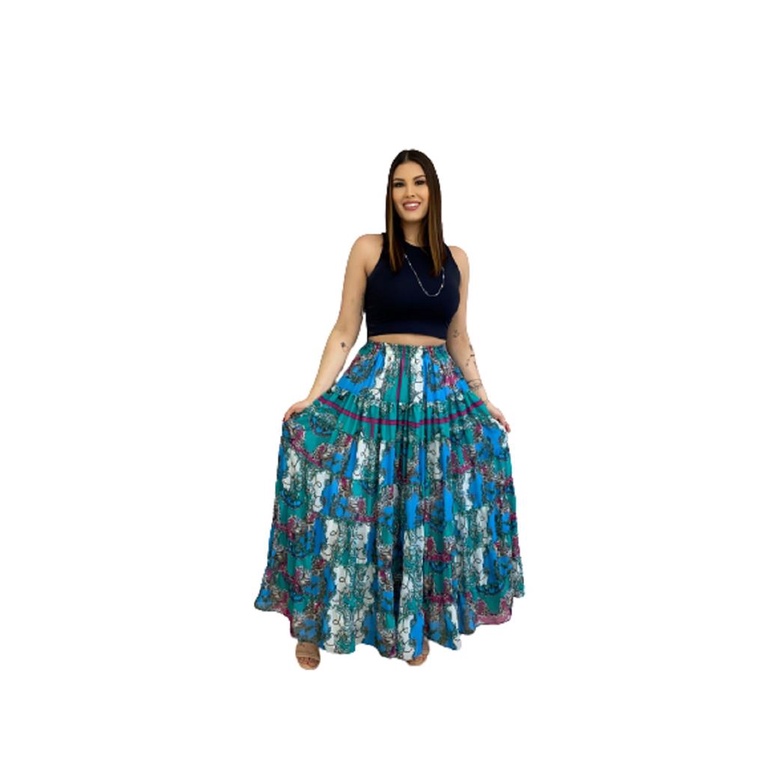 Saia Boho Gypsy Estilo Indiana Em Tecido Chiffon Verde | Shopee Brasil