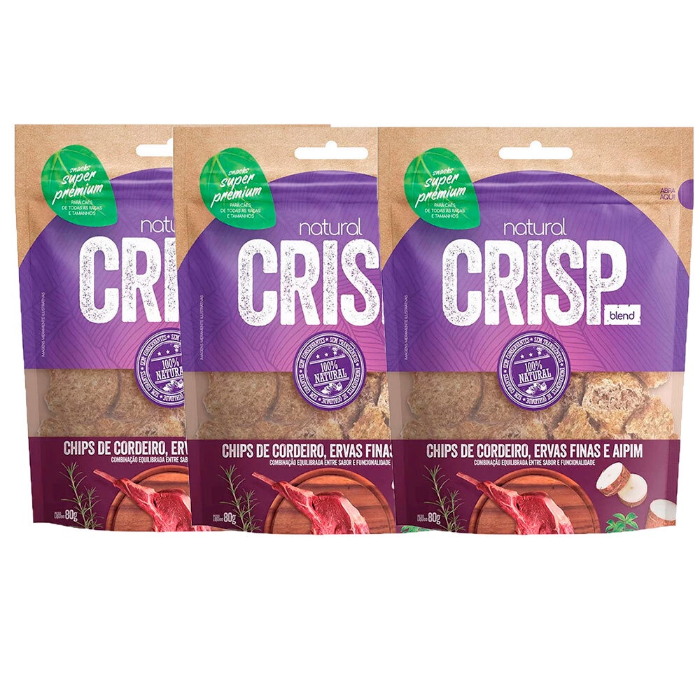 Kit 3 Un. Petisco Snack Natural Crisp Para Cães Chips Cordeiro, Ervas ...