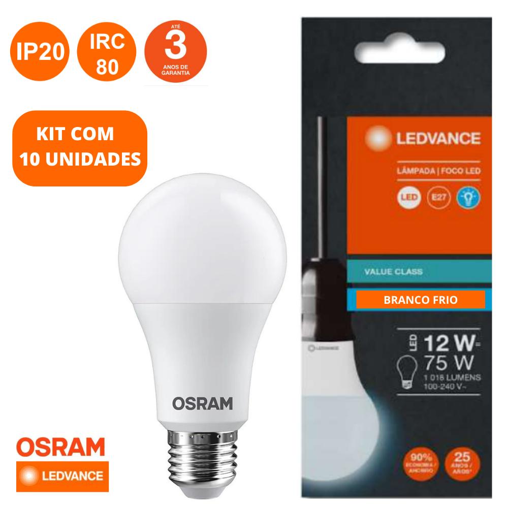 Kit 10 Lâmpadas de Led Bulbo 12w E27 6500k Branco Frio Ledvance ...