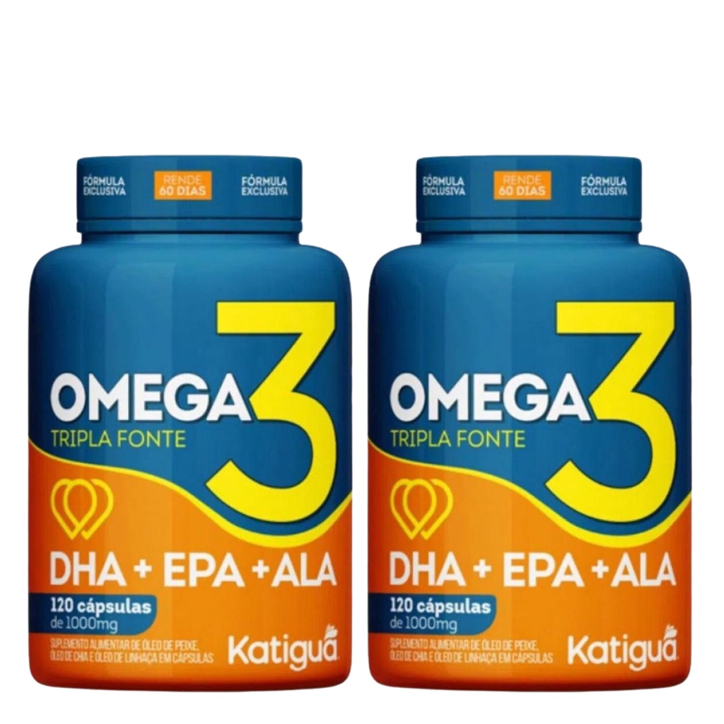 Kit 2 Omega 3 1000mg Tripla Fonte 120 Cápsulas DHA + EPA + ALA Katiguá ...