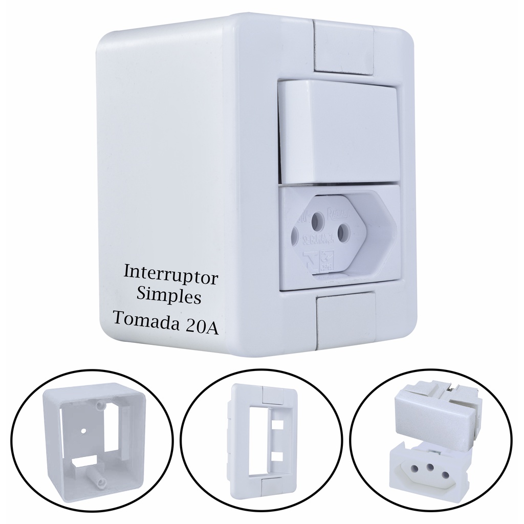 Conjunto Tomada e Interruptores 10A/20A Sobrepor Sistema X Modular ...
