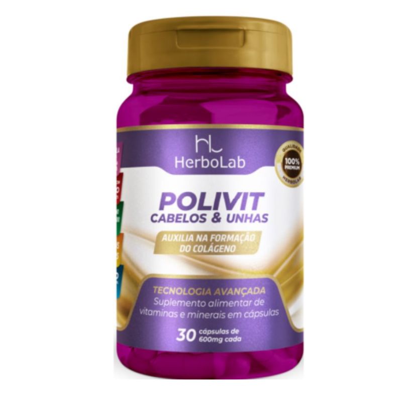 Vitamina Polivit Cabelos e Unhas 30 cápsulas 600mg HerboLab | Shopee Brasil