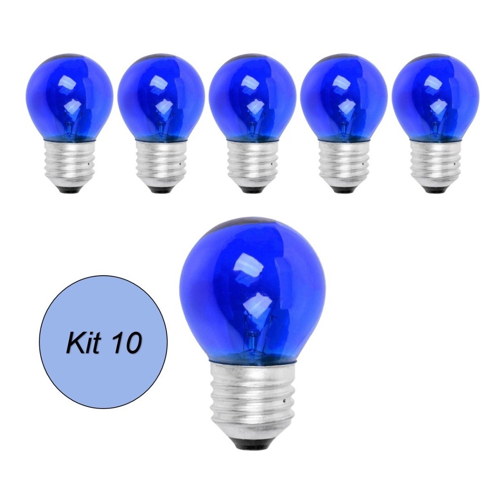 Kit C/10 Lâmpadas Bolinha Incandescente 15w 220v E27 Azul | Shopee Brasil